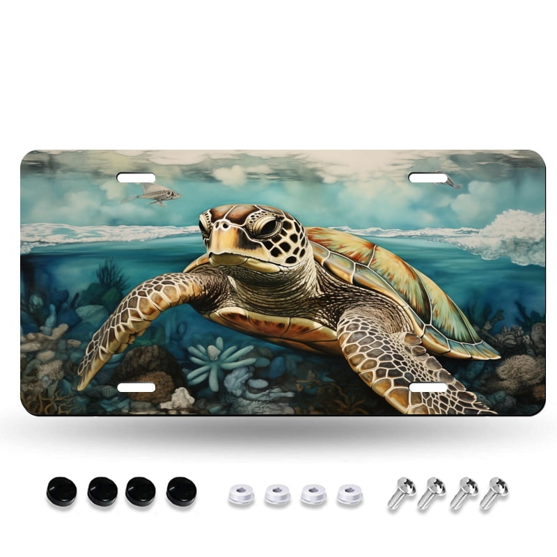 Painting of Elegant Sea Turtle Gliding Through The Ocean Front License ...