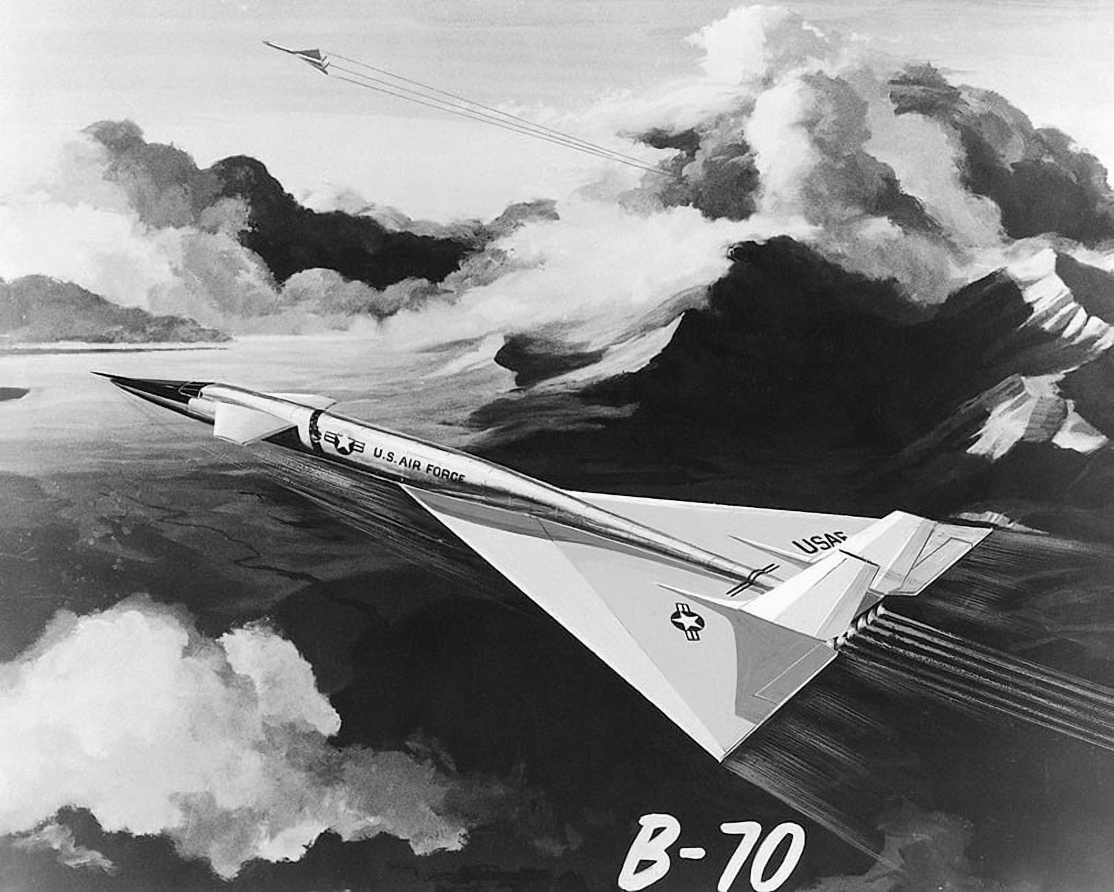 Painting of Two XB-70 Aircraft in Flight - 12x18 Inch Laminated ...