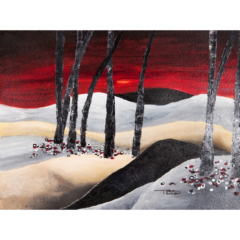 Painting of a dramatic landscape with red sky Poster Print - Walmart.com
