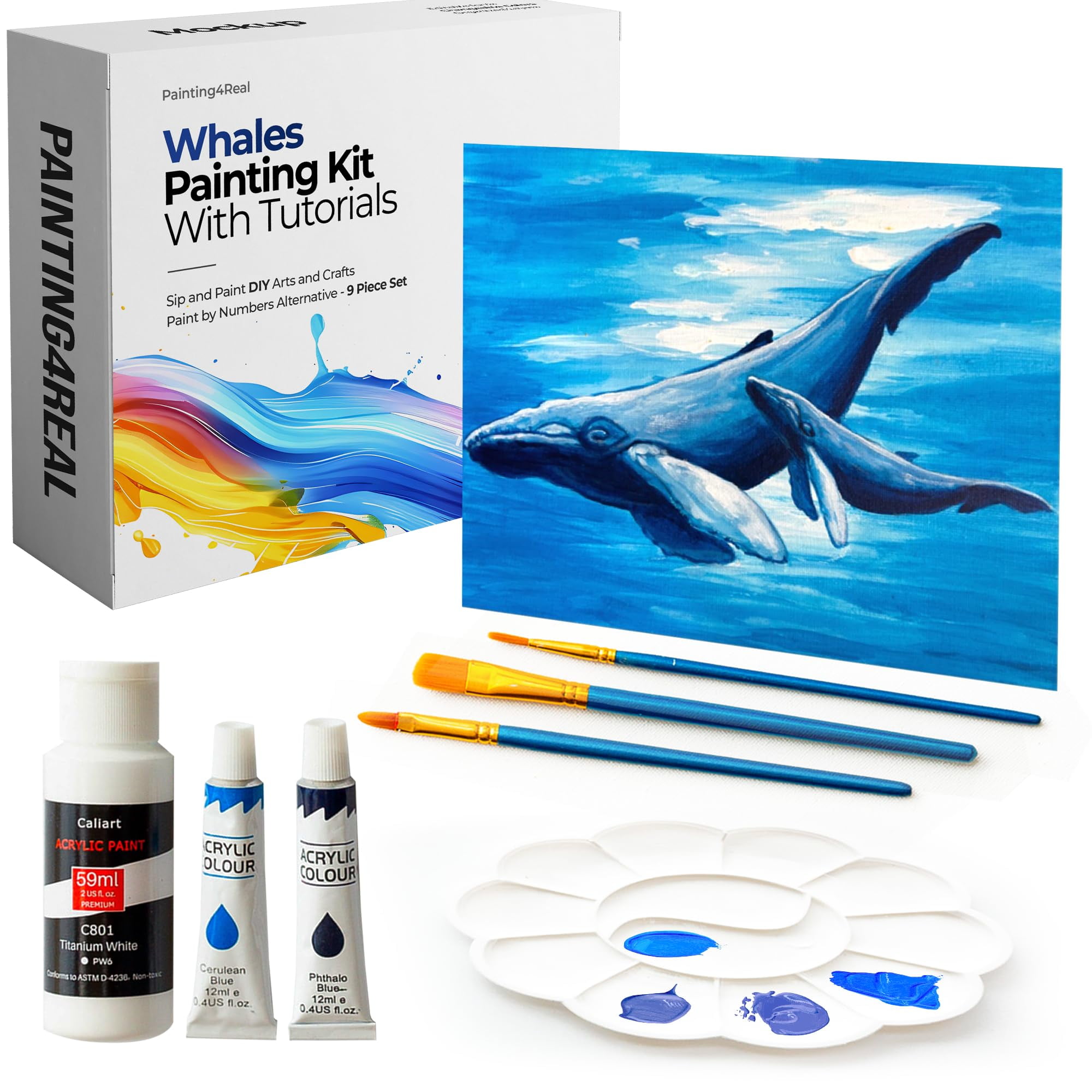 Painting4Real DIY Painting Class Kit for Adults with Video Tutorials: Learn to Paint Whales ...