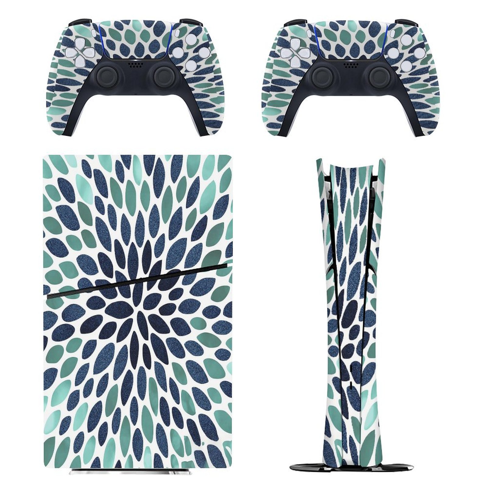 Paintings Flowers, Teal, Aqua, Navy Blue PS5/PS5 Pro/PS5 Slim Digital ...