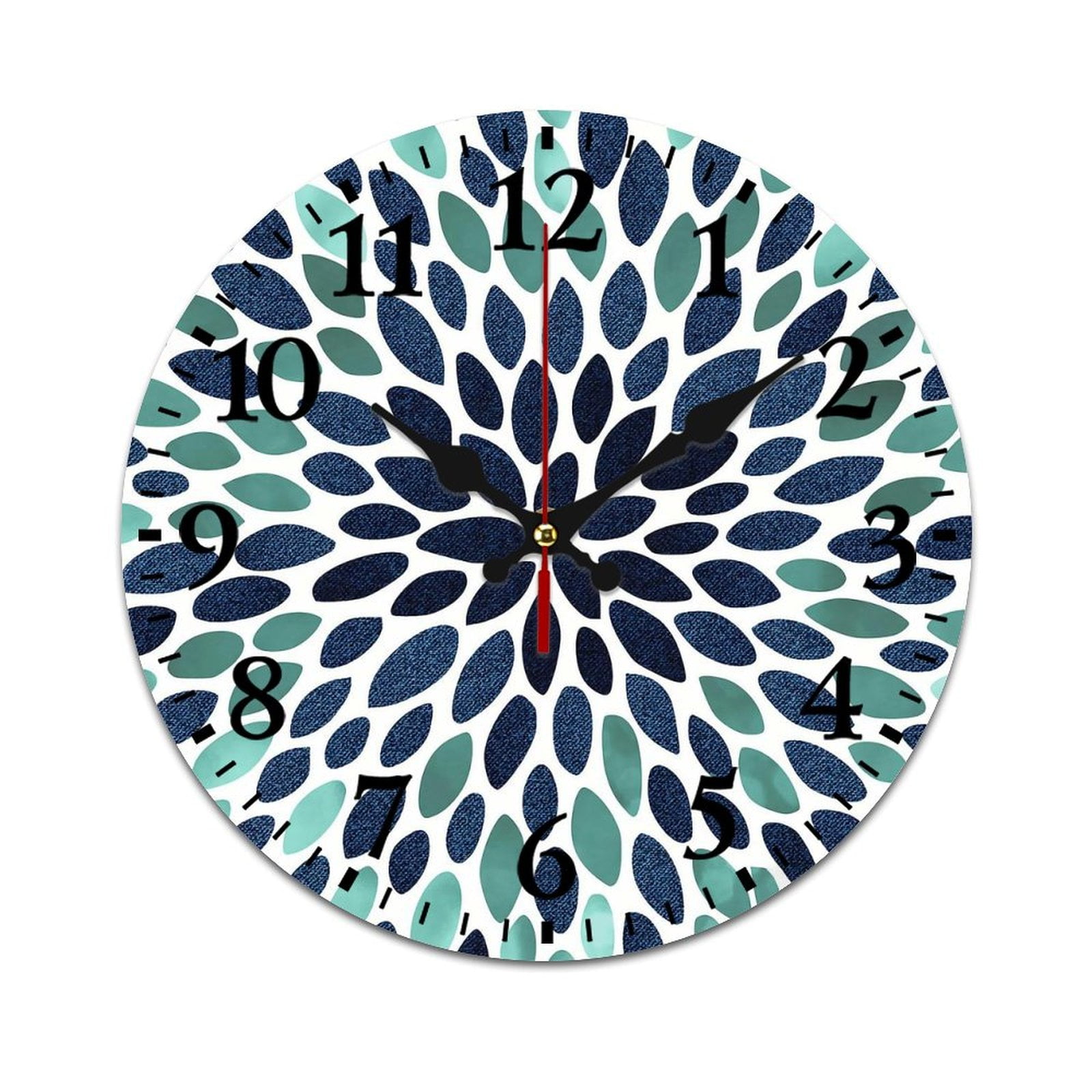 Paintings Flowers, Teal, Aqua, Navy Blue Wall Clock Modern Design ...