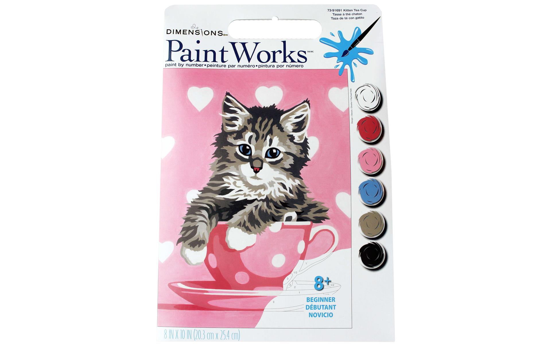 Paintworks Kitten Tea Cup 8" x 10" Paint by Number Kit - Walmart.com