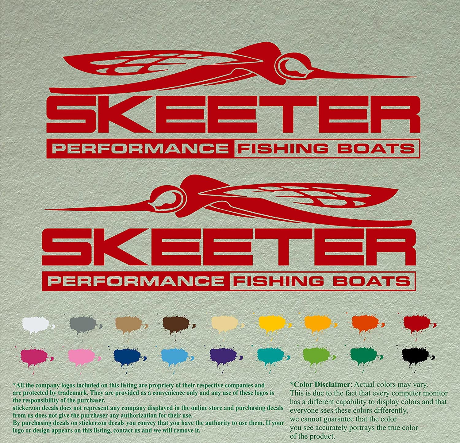 Pair 12" Skeeter Performance Compatible Replacement Decals *Red* Vinyl ...