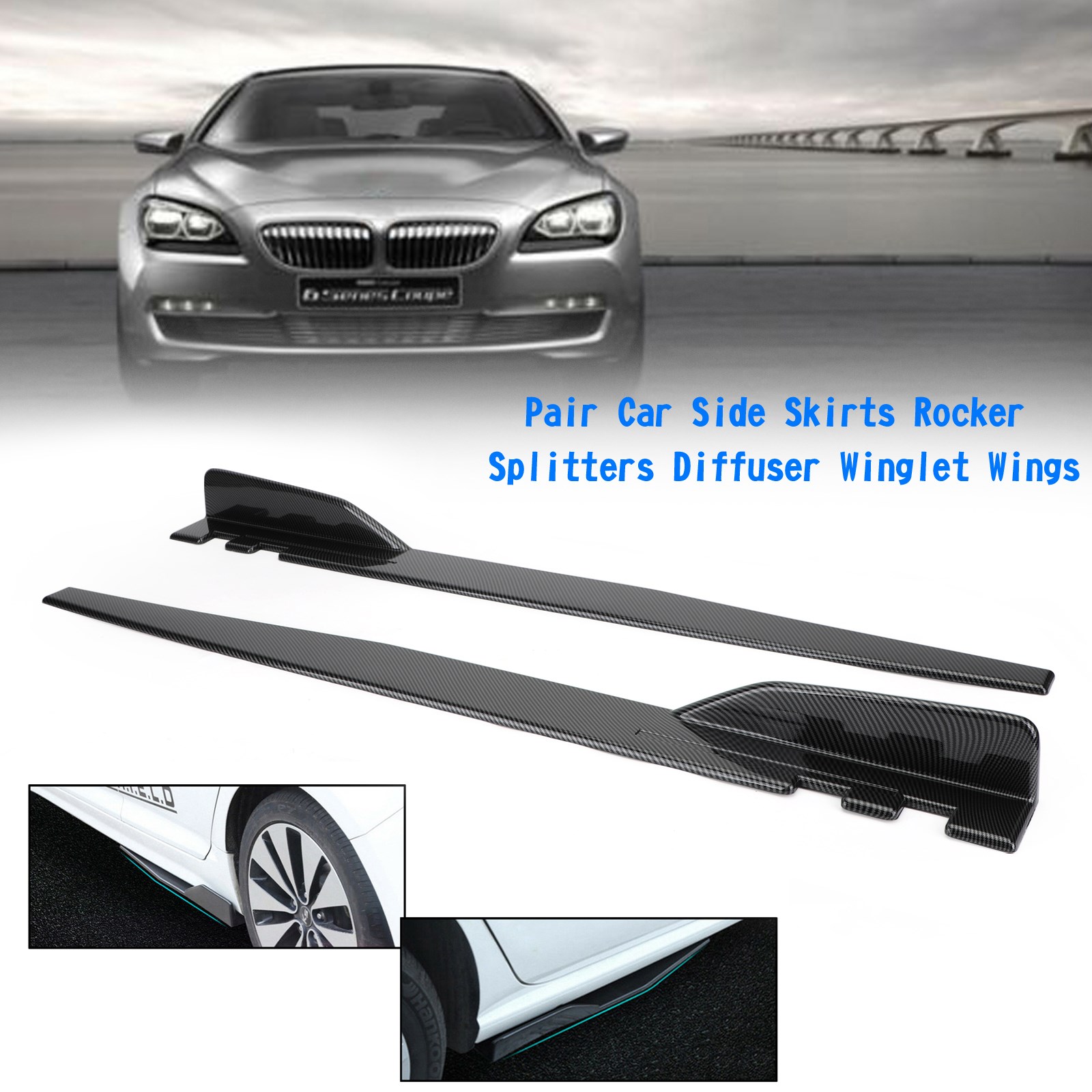 Pair 120cm Car Carbon Fiber Side Skirts Rocker Splitters Diffuser ...