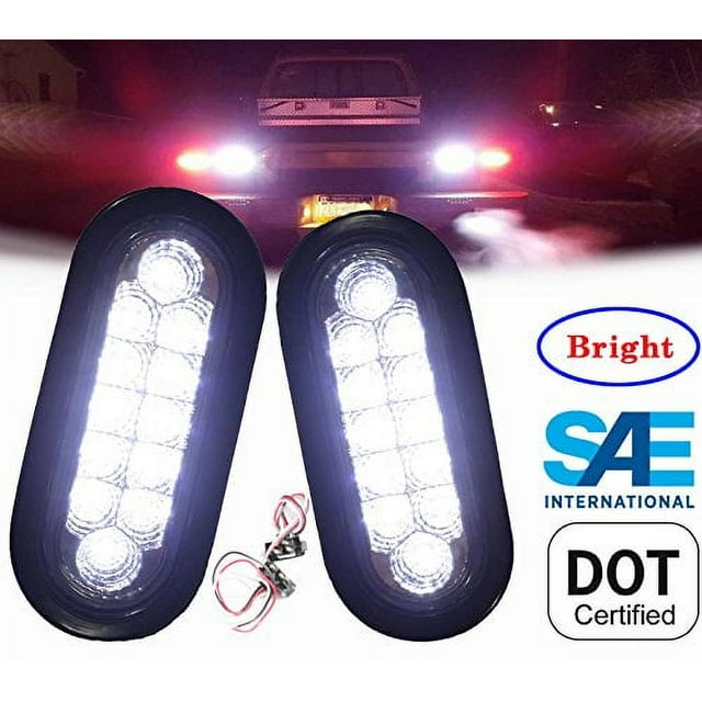 Pair ( 2 Pieces ) White Oval Backup Reverse LED 6" Light for Truck ...