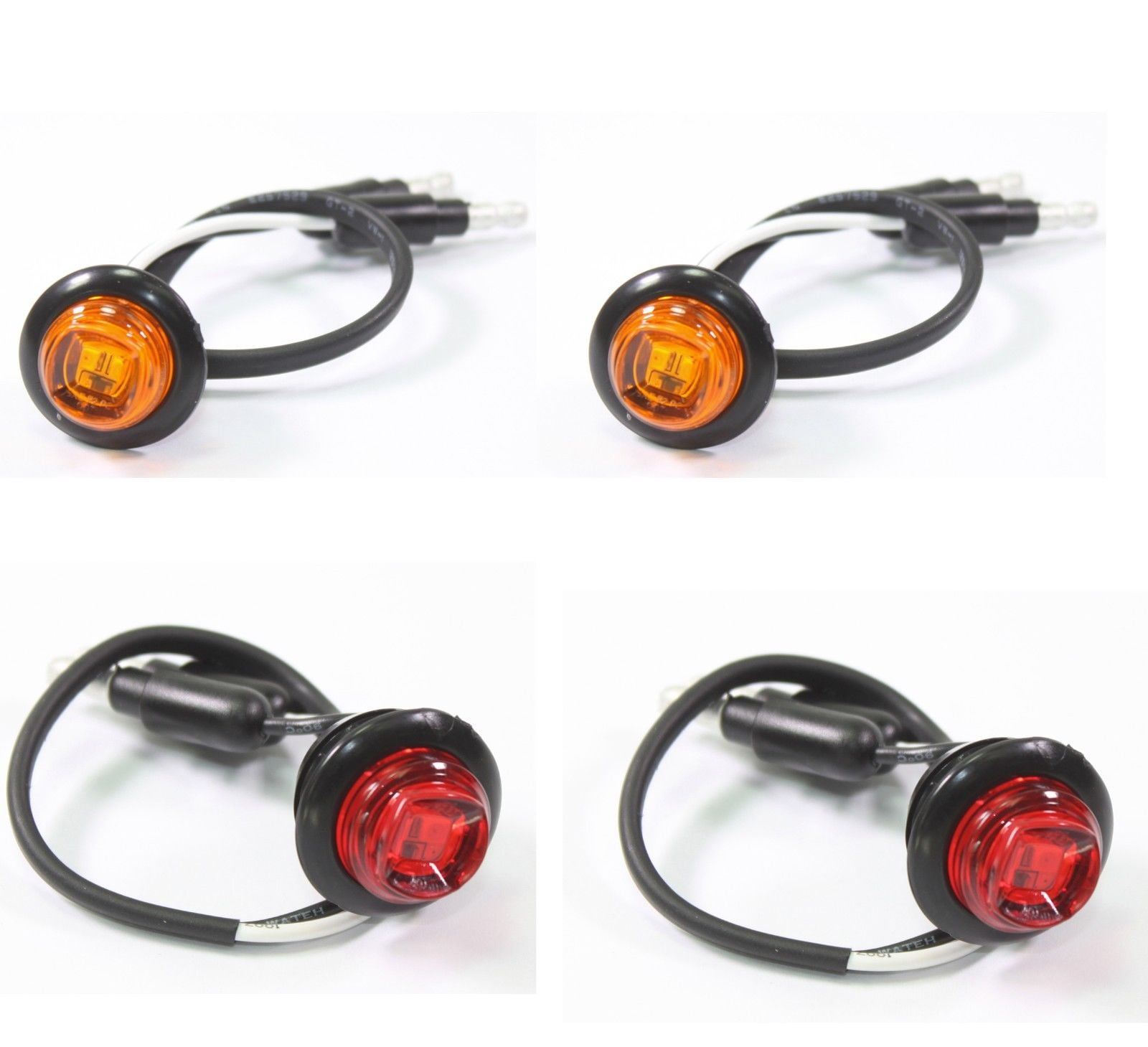 Pair 3/4" Bullet Amber Red Round LED Lights Clearance Side Marker Truck ...