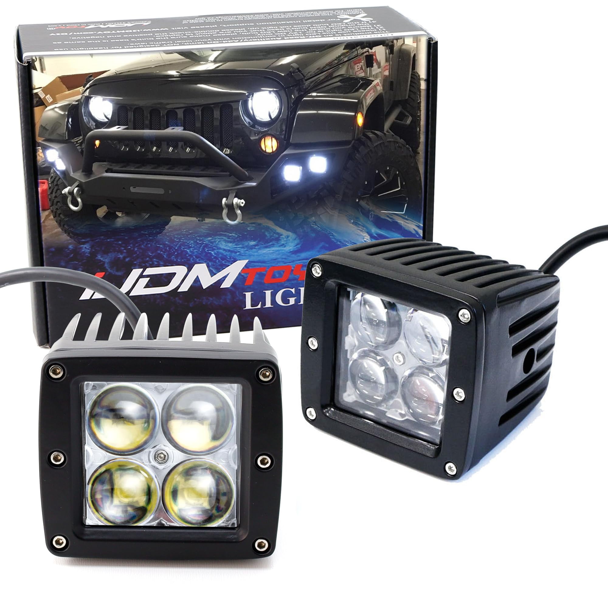 Pair 3-Inch 20W High Power CREE 4D Optic Projector Lens LED Cubic Pod Lights For Truck SUV Jeep ...