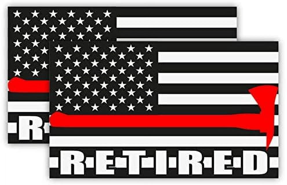 (Pair) 3M REFLECTIVE Thin Red Line Retired Firefighter American Flag ...