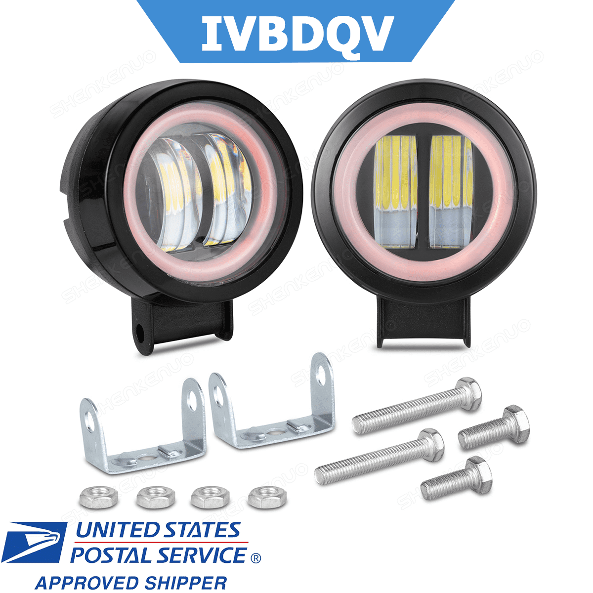 Pair 3inch Round LED Work Light Bar Spot Pods Driving Fog Red Halo ...