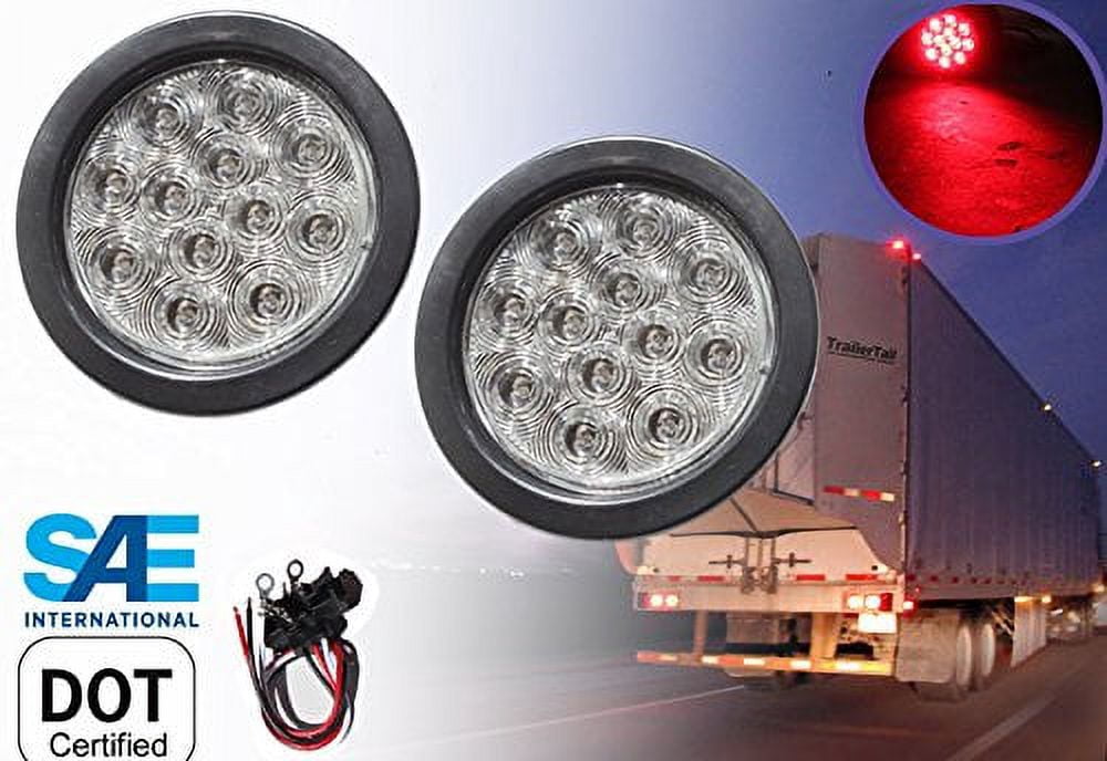 Pair of 4" Clear Lens Round Red LED Light Brake Stop Turn Tail Signal w ...