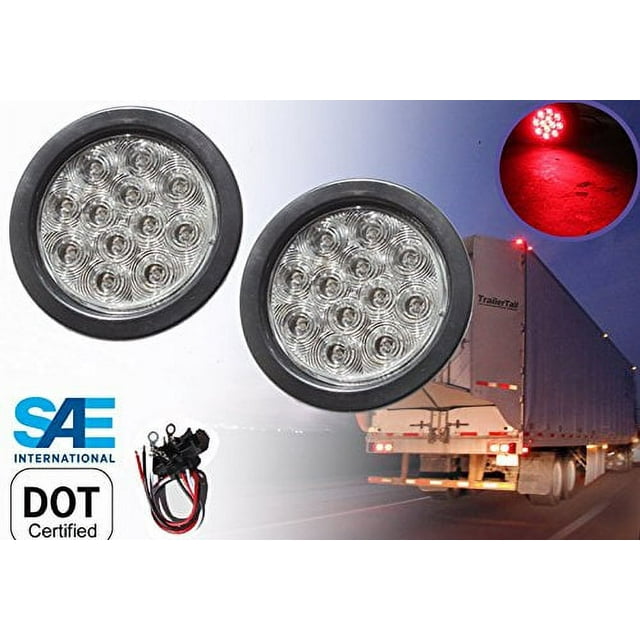 Pair of 4" Clear Lens Round Red LED Light Brake Stop Turn Tail Signal w ...