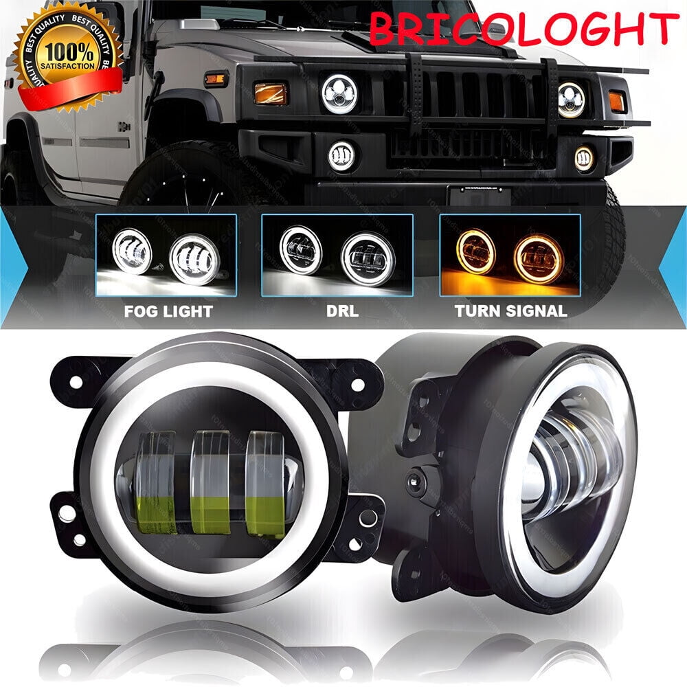 Pair 4" inch Round LED Fog Lights Halo Driving Lamps For Hummer H3 H3T ...