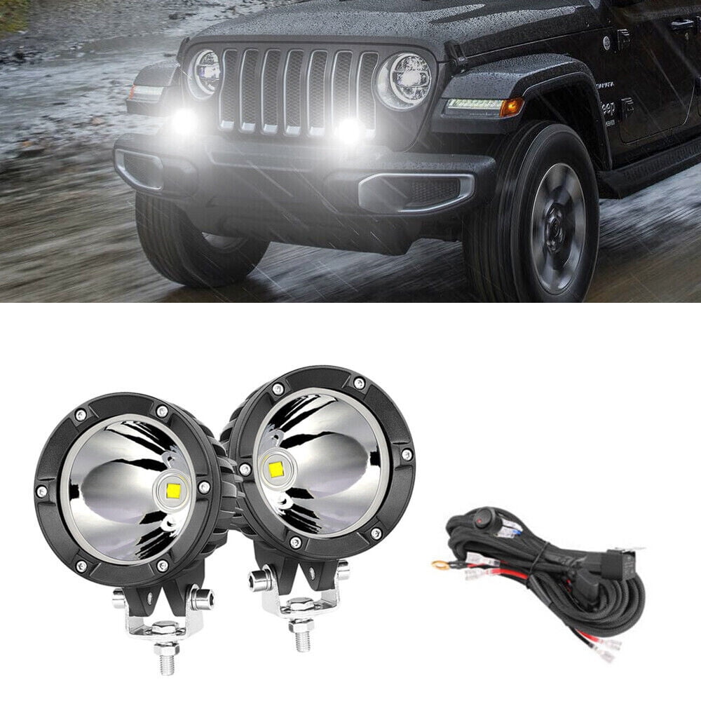 Pair 4"inch Round LED Fog White Light Spot Bumper Driving Pods Bar ...
