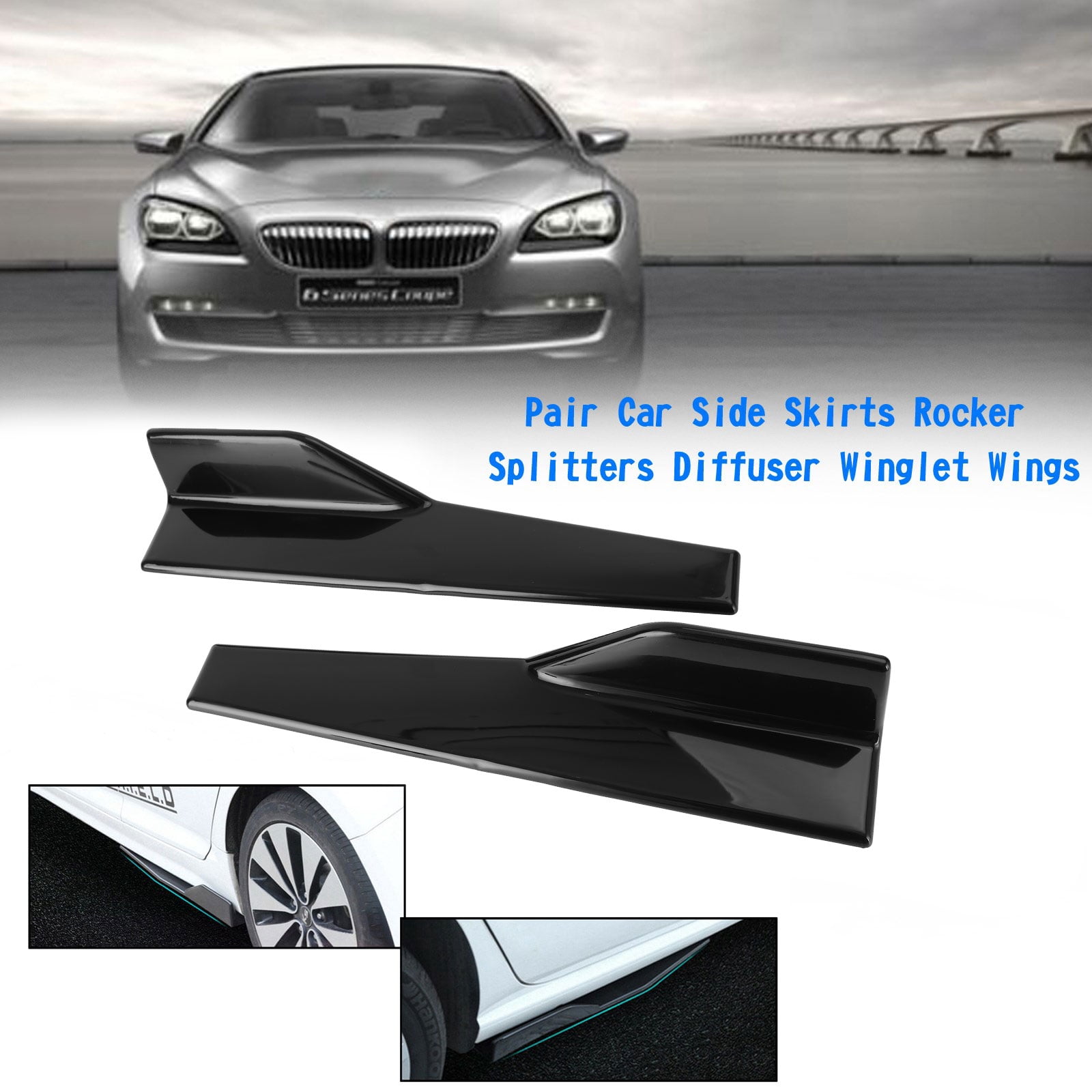 Pair 45cm Car Gloss Black Side Skirts Rocker Splitters Diffuser Winglet ...