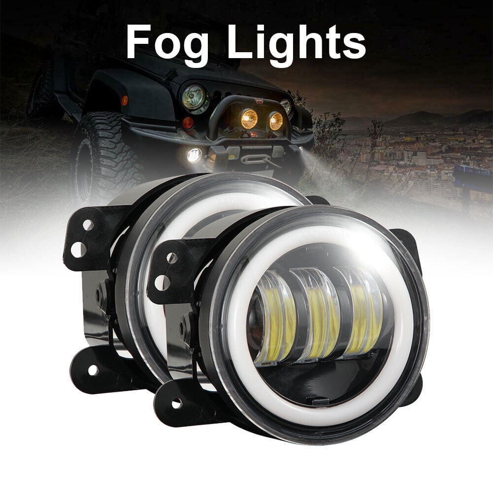 Pair 4inch Round LED Fog Lights Halo Driving Lamp For Jeep Wrangler JK ...
