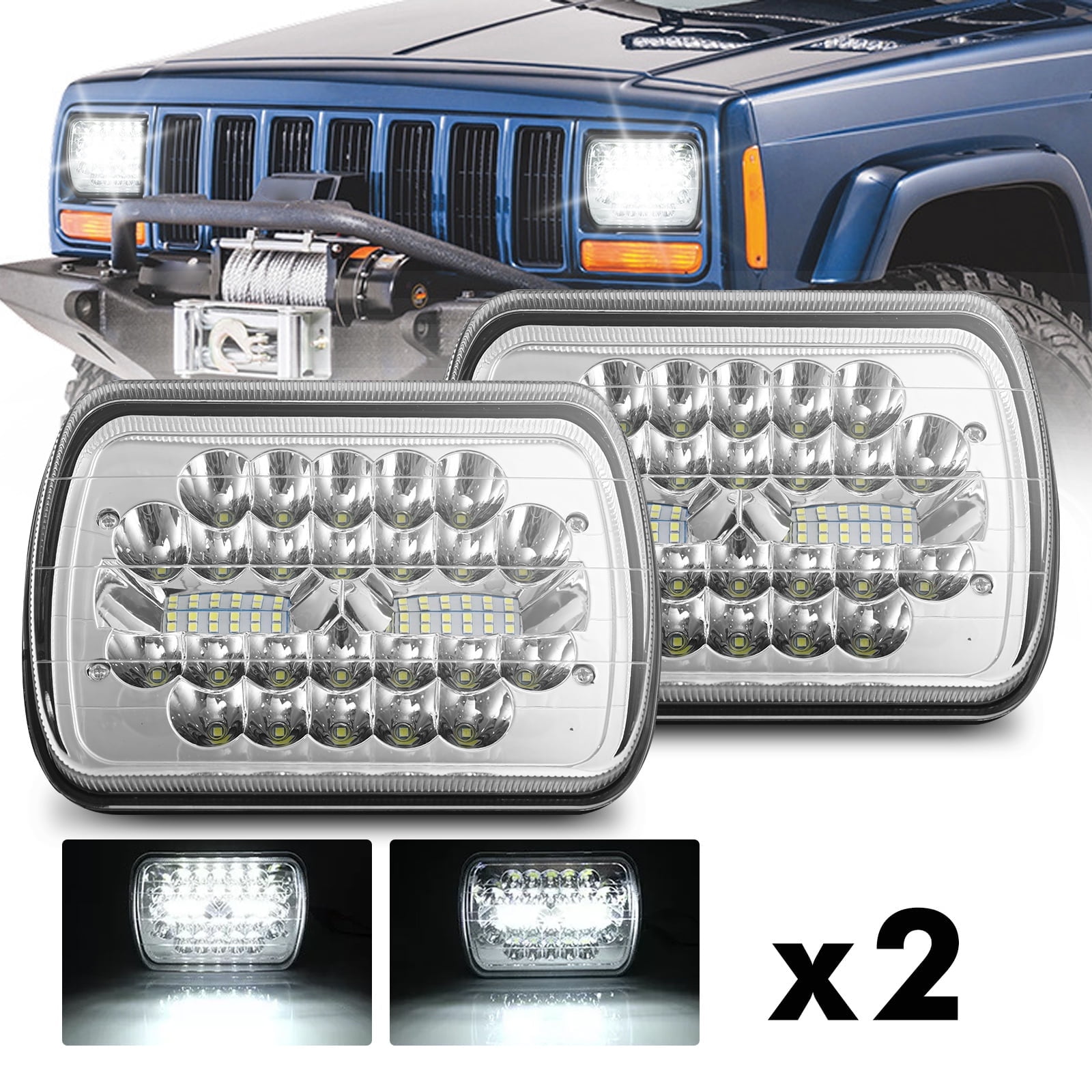 Pair 5X7 7X6 Inch Led Headlights Compatible with Jeep Grand Cherokee XJ ...