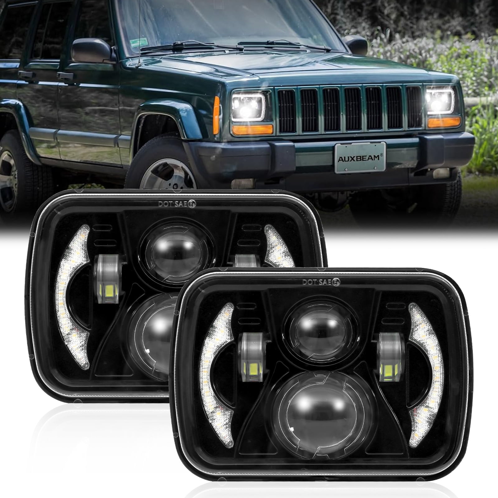 Pair 5X7 7x6" LED Headlight For 1986-1995 Jeep Wrangler YJ 1984-2001 ...