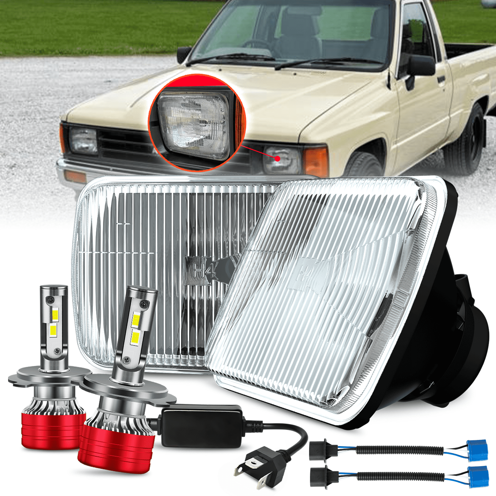 Pair 5x7" 7x6" H6054 LED Headlights Hi/Lo DRL for Toyota Pickup 82-95 Tacoma 1995-1997 - Walmart.com