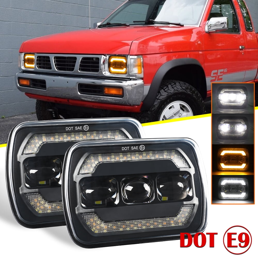 Pair 5x7 7x6 inch Black LED Headlight Hi-Lo Beam Halo Angle Eyes For ...