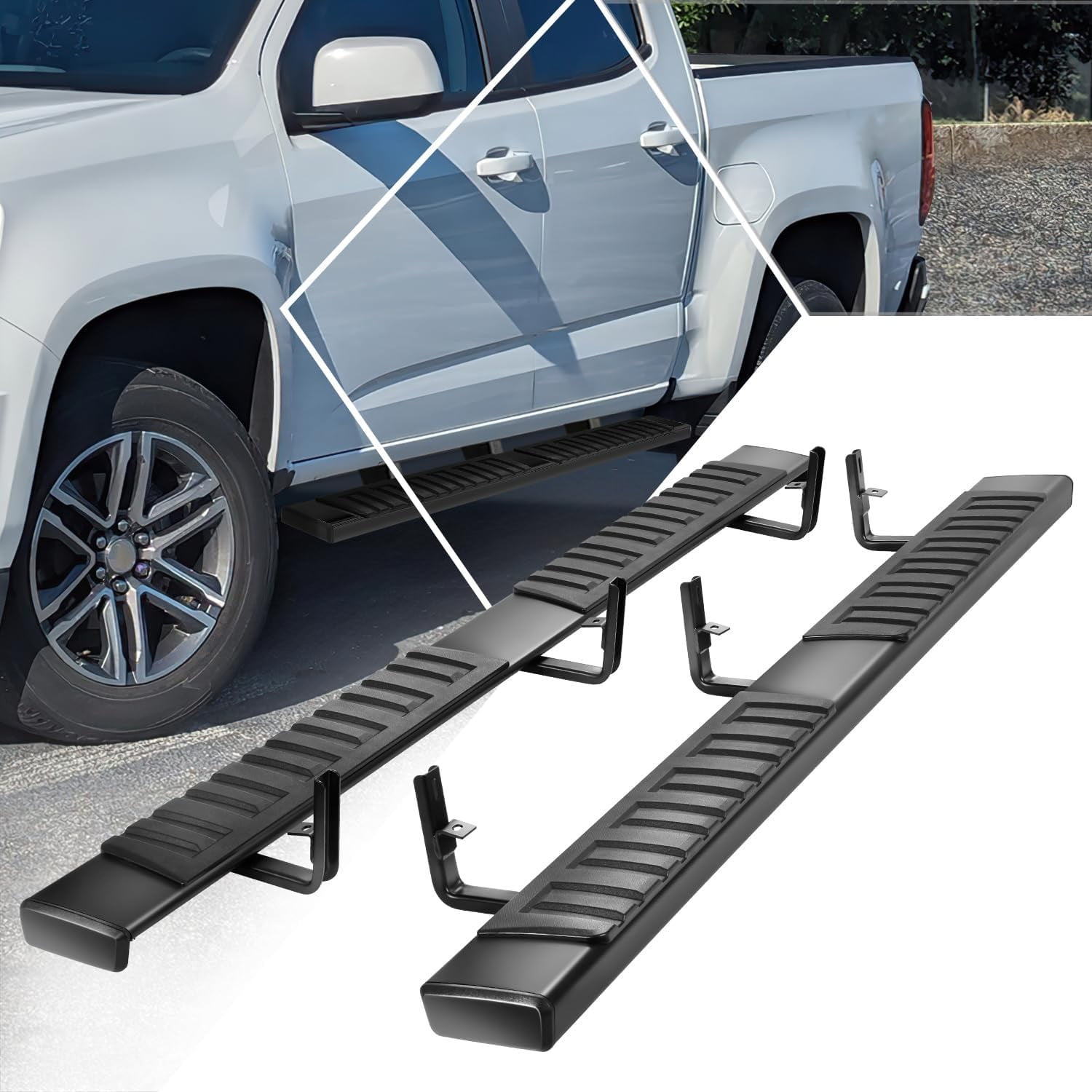 Pair 6.75" Black Powdercoated Flat Side Step Bar Running Boards ...
