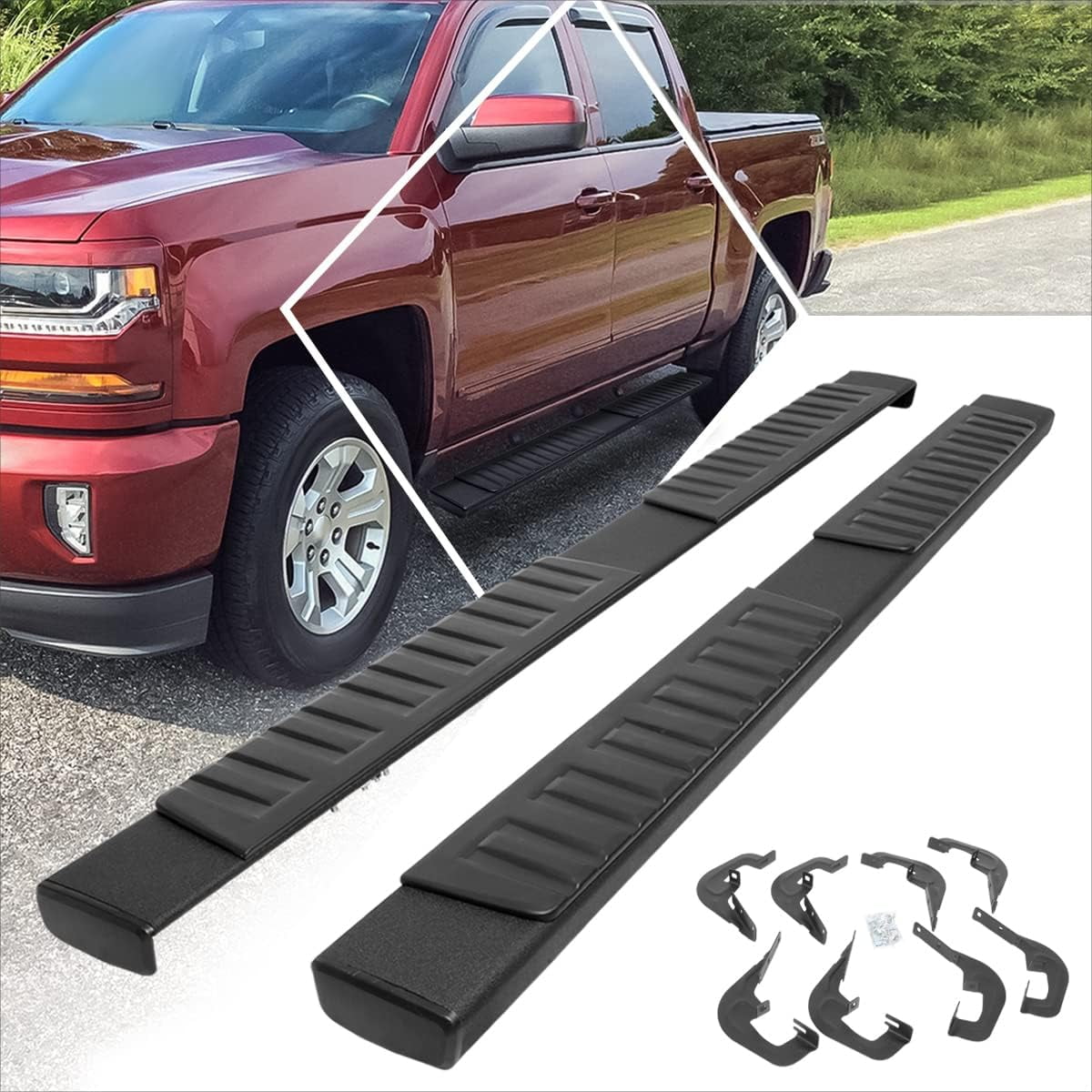 [Pair] 6 Inch Black Stainless Running Boards Side Steps Bars Compatible ...