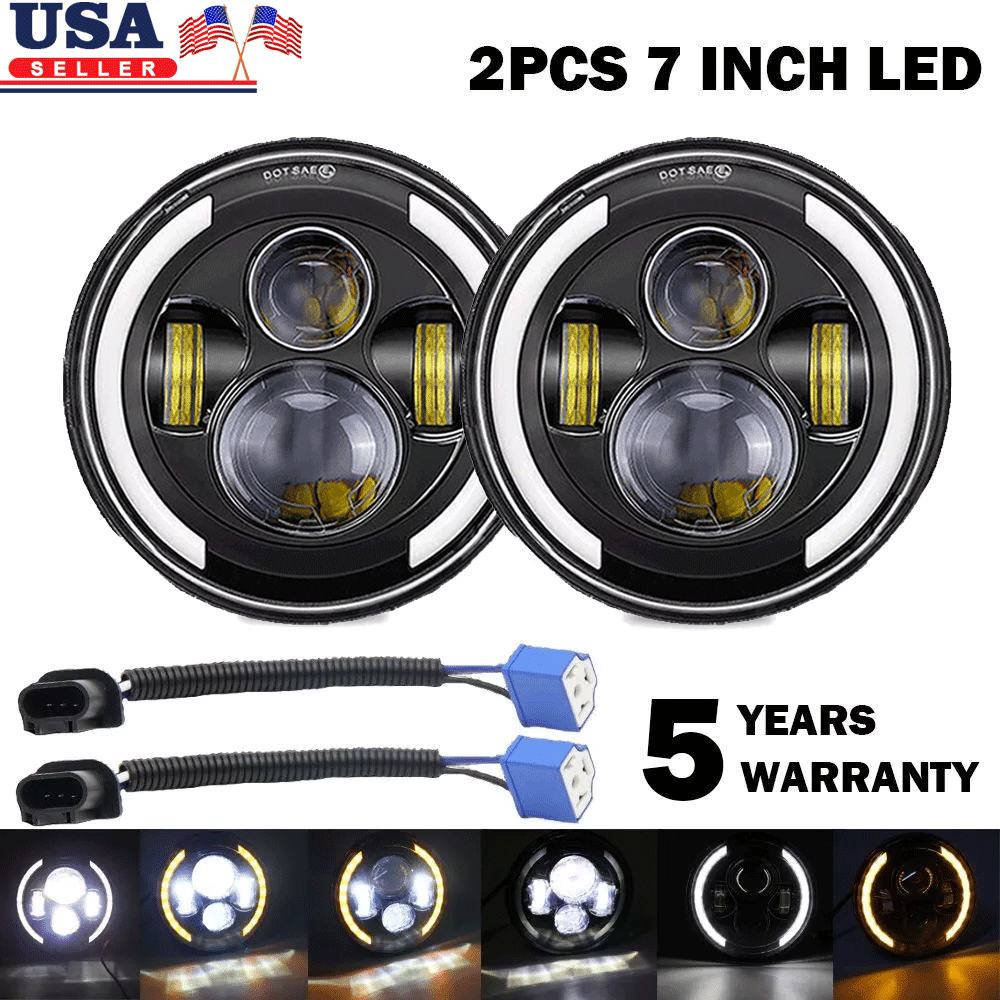Pair 7" Inch LED Headlight Halo Angle Eye High low For Jeep Wrangler JK ...