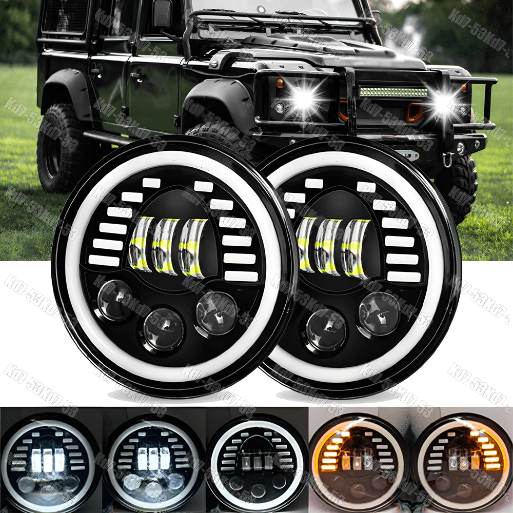Pair 7 Inch LED Headlights For Jeep Wrangler JK Land Rover Defender 90 ...