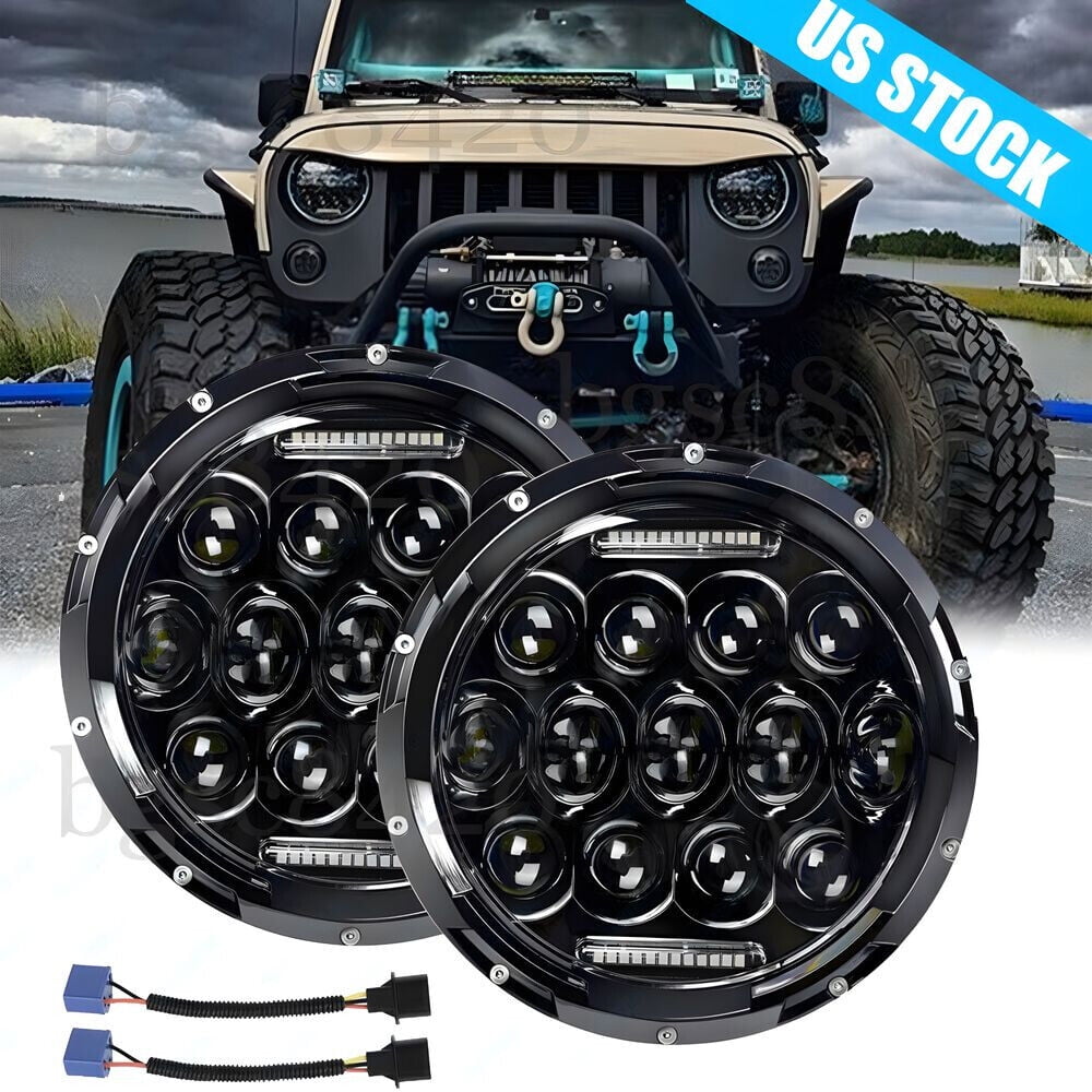 Pair 7" Inch LED Headlights Halo Angle Eyes Round For Jeep Wrangler JK ...