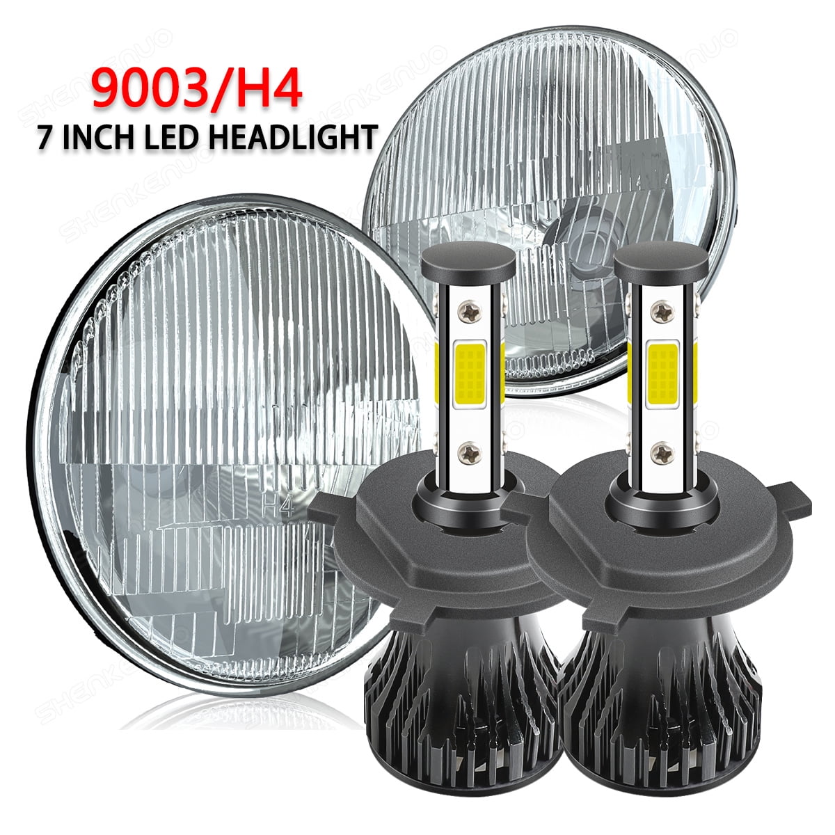 Pair 7" Inch LED Headlights Round Hi Lo Beam Sealed For Chevy Truck ...