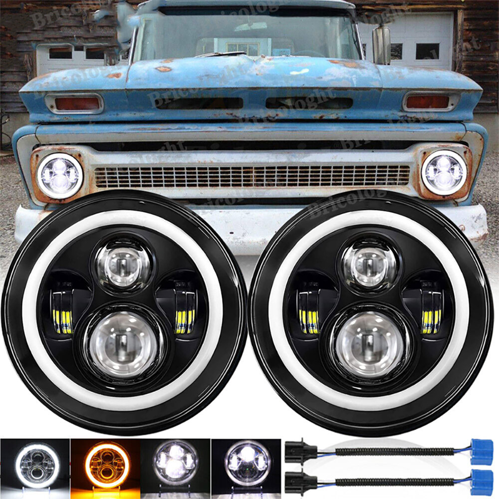 7" Inch Round LED Headlights Hi-Lo Beam White DRL for Chevy El Camino ...