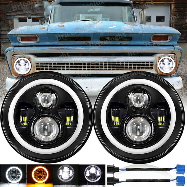 Pair 7" Inch Round LED Headlights Halo Angel Eyes DRL for Chevy Truck ...