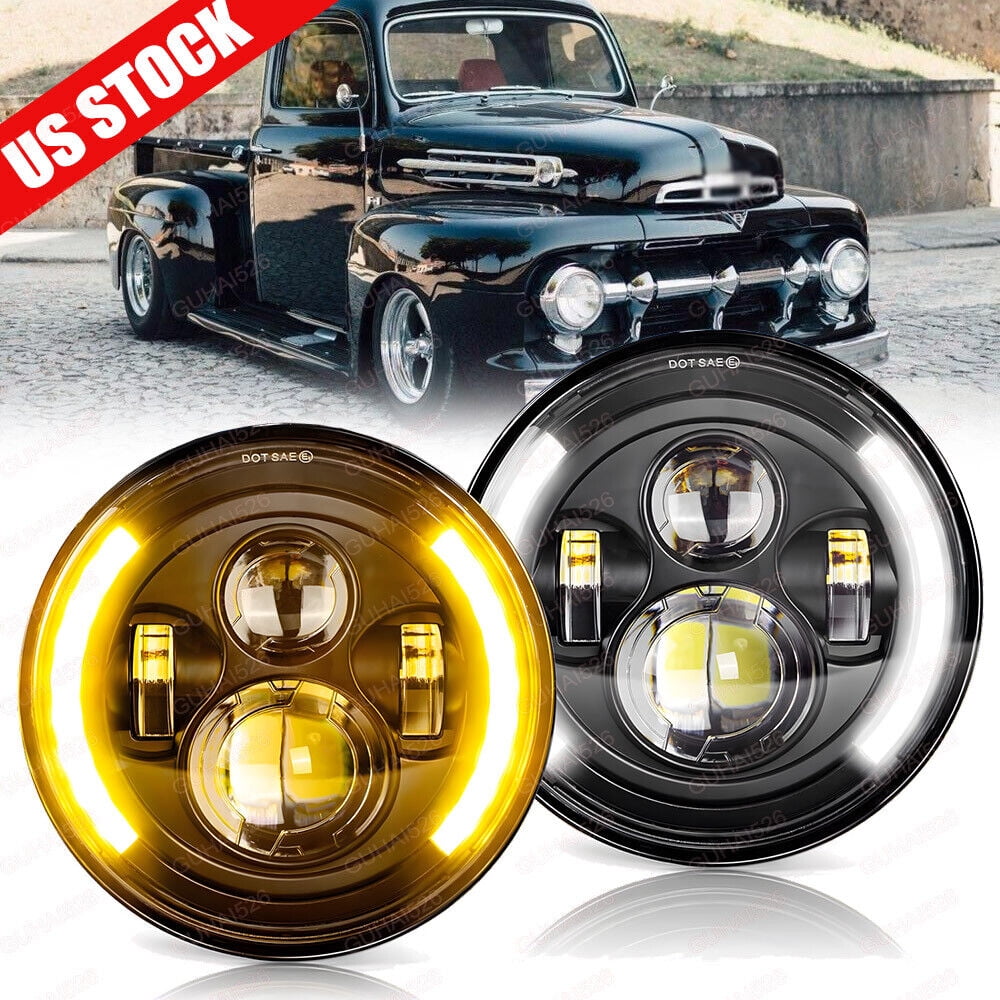 Pair 7" Inch Round LED Headlights Halo DRL Fit Ford F1 1948 1949 1950 ...