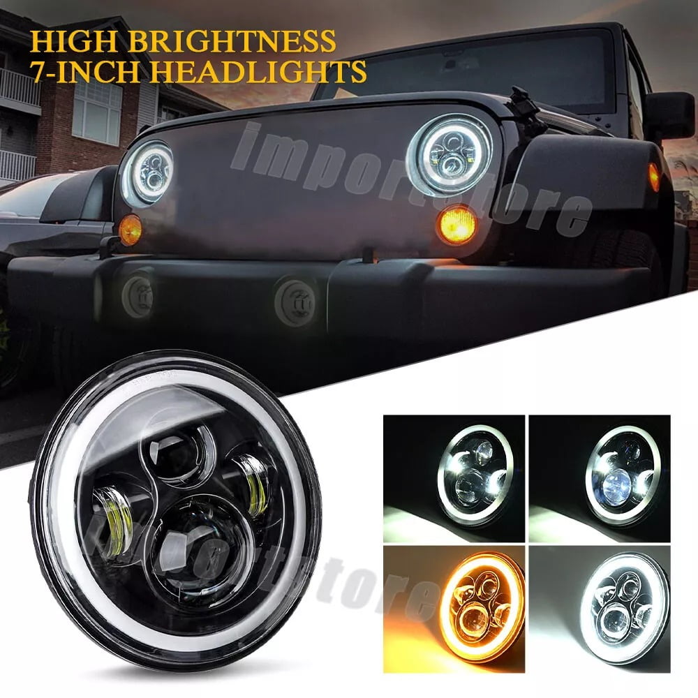 Pair 7" Inch Round LED Headlights Halo DRL Hi+Lo Beam Fit 1967-1981 ...