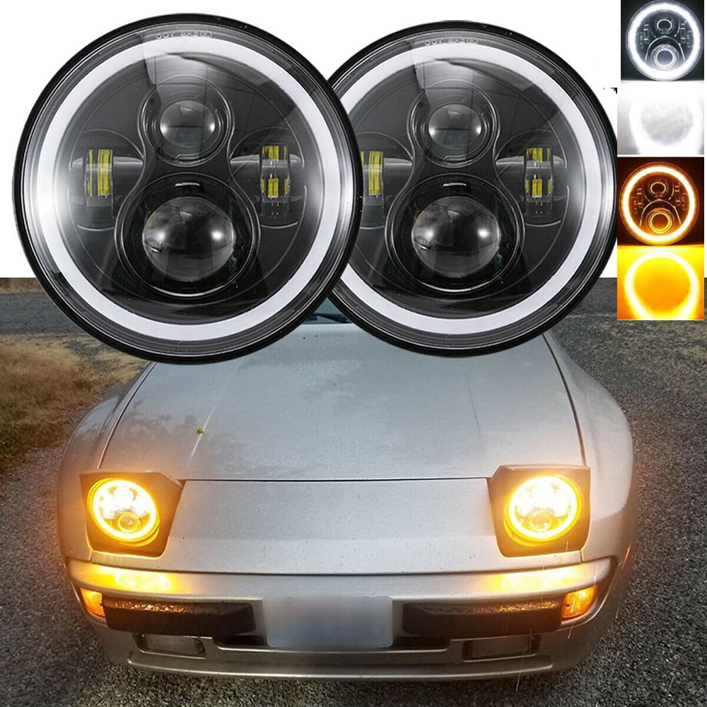 Pair 7" LED Headlights Amber Halo DRL For Chevy C10 Truck / Suburban ...