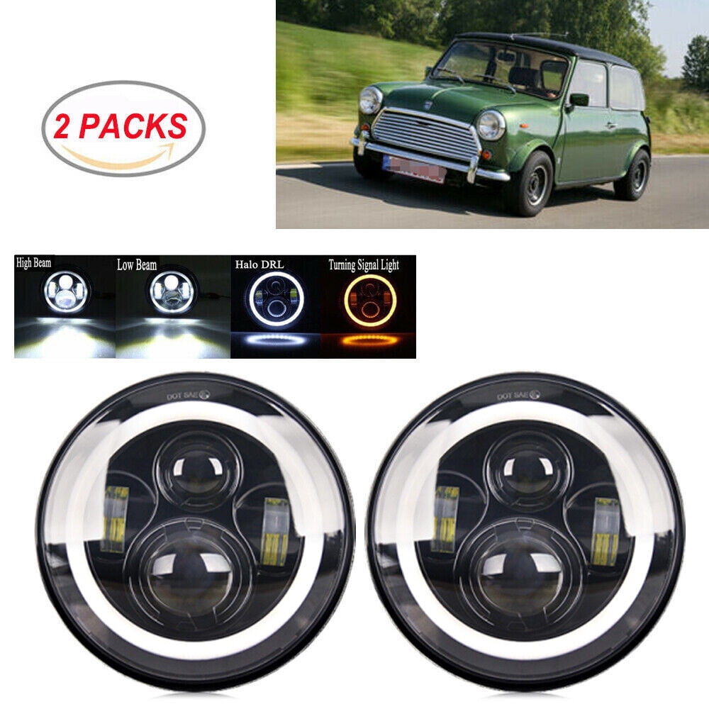 Pair 7" Round LED Headlight Amber Halo DRL For Chevy C10 Truck/Suburban ...