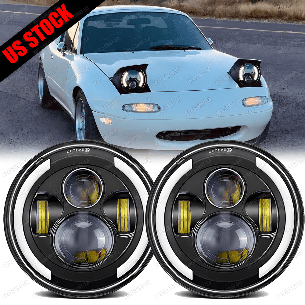 Pair 7" Round LED Headlights Halo Angel Eyes For Mazda Miata MX5 MX-5 ...