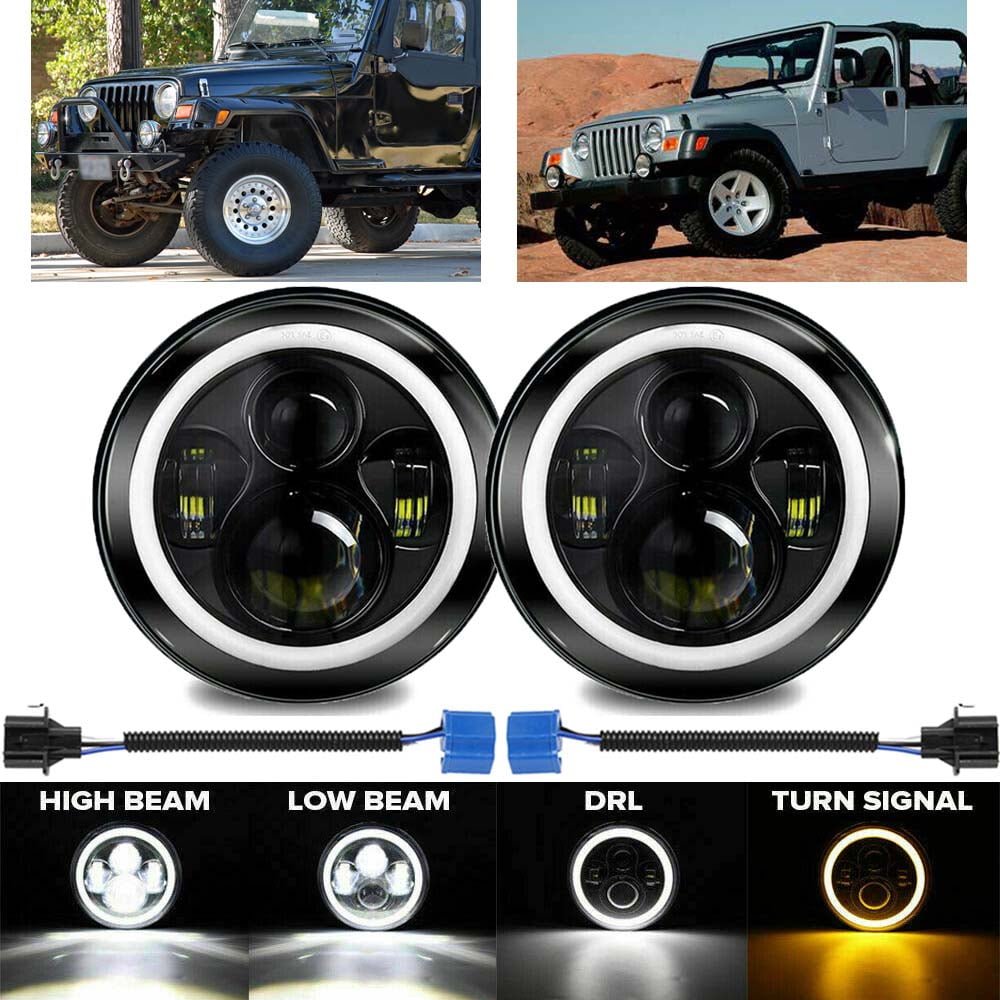 Pair 7 inch Black LED Headlight High/Low Beam DRL For Dodge D100 D200 ...