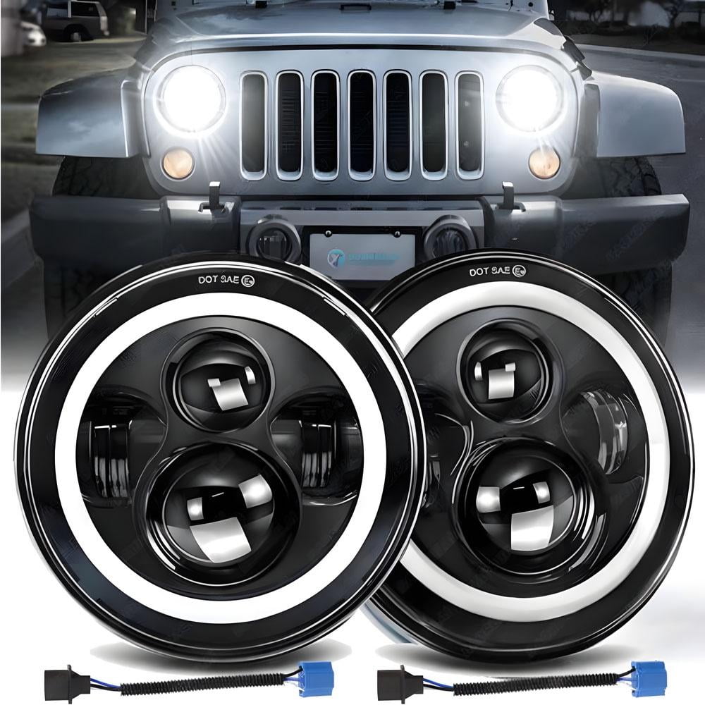 Pair 7" inch LED Halo Headlights Round High/Low DRL for Jeep Wrangler ...