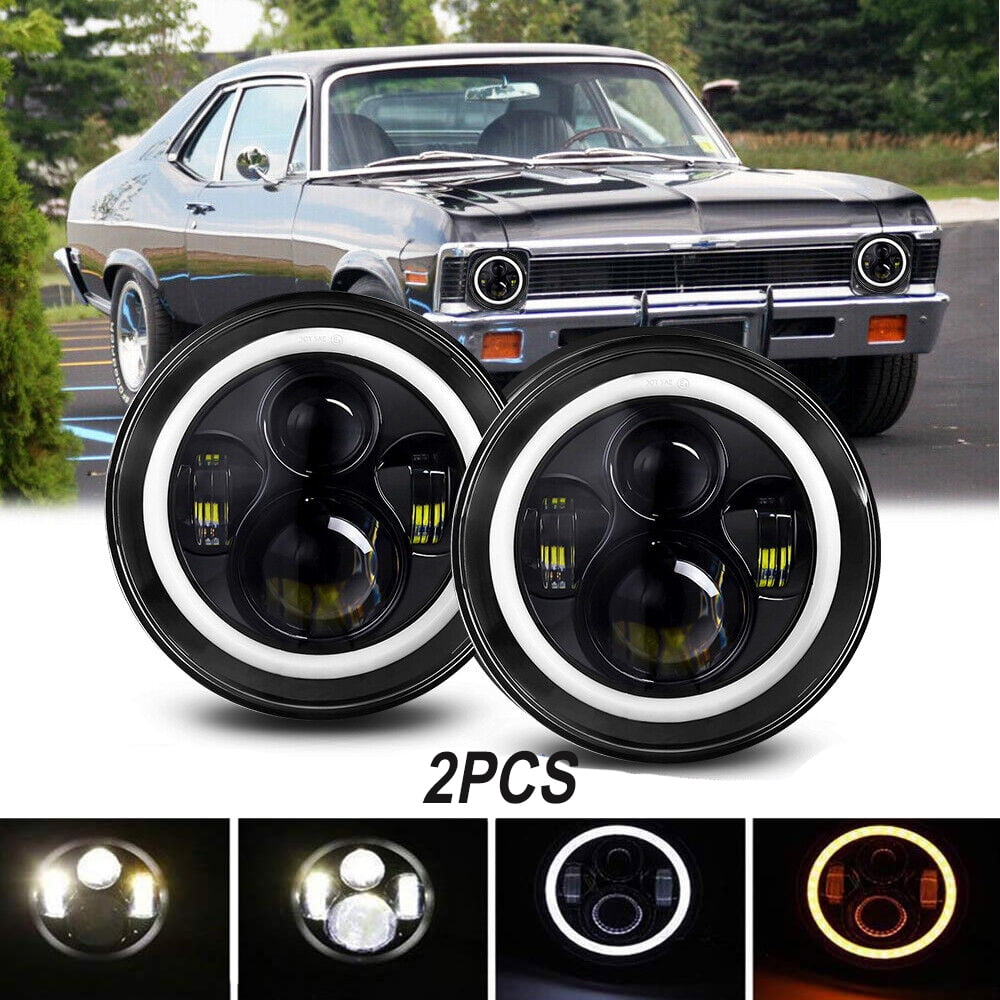 Pair 7" inch Round LED Halo Headlights High/Low DRL For Chevy Chevelle ...