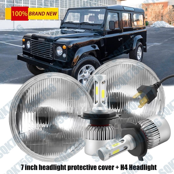 Pair 7" inch Round LED Headlights DRL Hi/Lo Beam For Land Rover ...