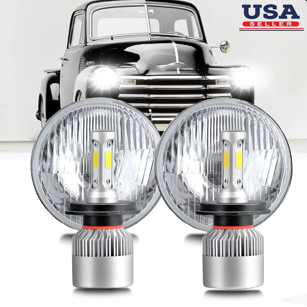Pair 7"inch Round LED Headlights GLASS H4 Hi/Lo Beam For Chevy Truck ...