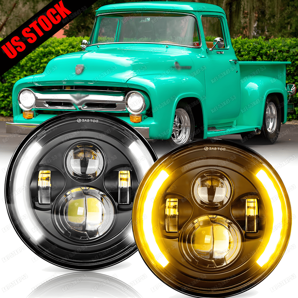 Pair 7" inch Round LED Headlights Halo DRL For Ford F100 F150 F250 ...