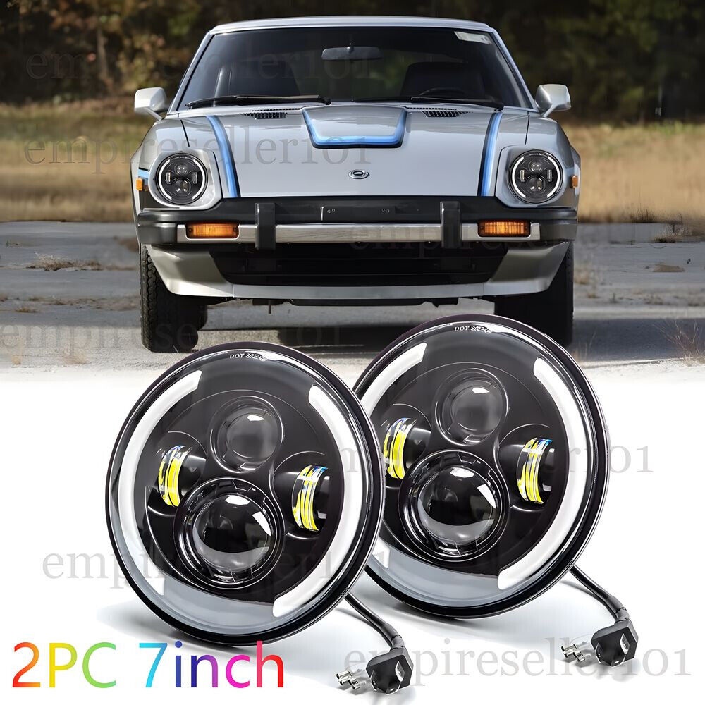 Pair 7" inch Round LED Headlights High/Low Beam For Datsun 240Z/260Z ...