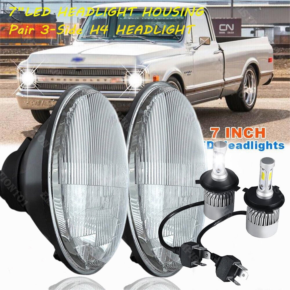 Pair 7" inch Round LED Headlights High/Low Beam Sealed For Chevy Truck ...