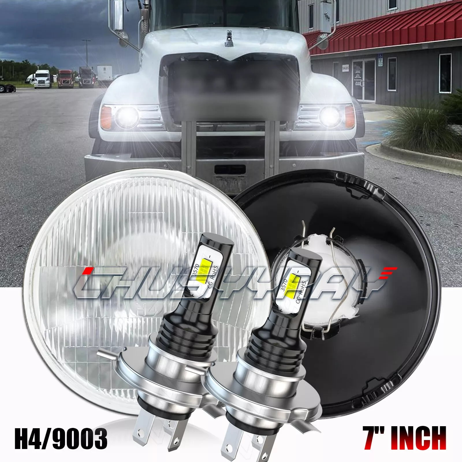 Pair 7" inch Round LED Headlights High Low Beam fit for Mack Granite ...