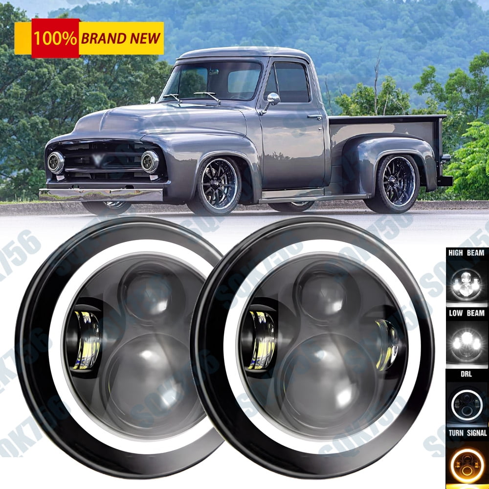 Pair 7 inch Round LED Hi/Lo Beam Headlights Bulbs for Ford F100 F150 ...