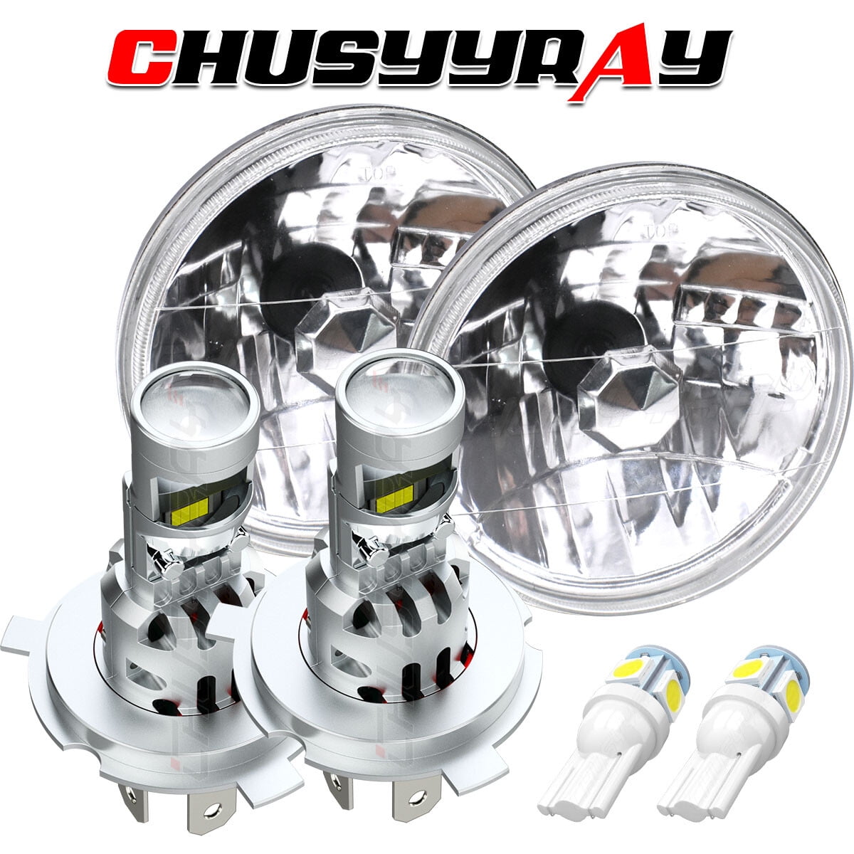 Pair 7 inch Round LED Hi/Lo Beam Headlights Chrome For Ford F100 F150 ...