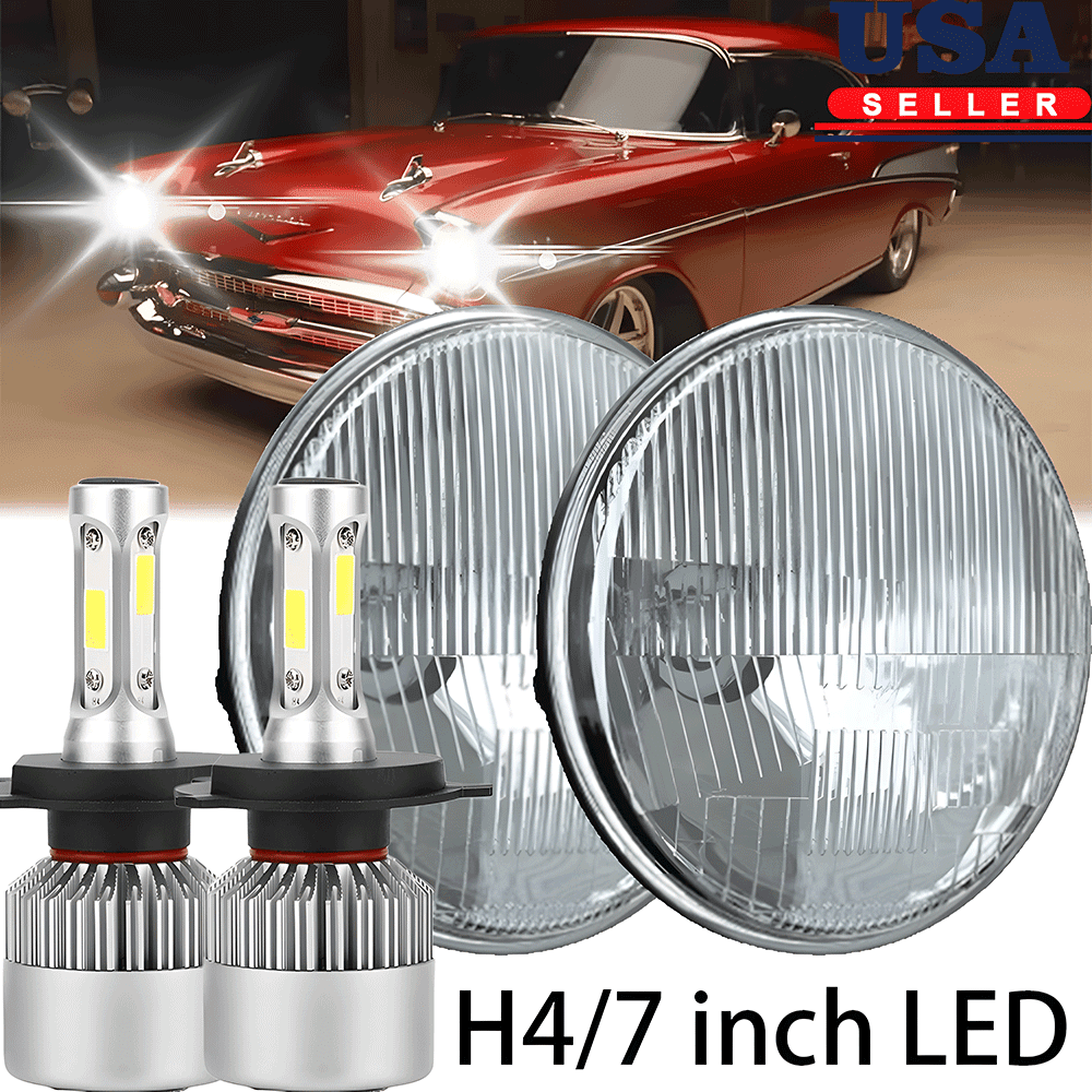 Pair 7 inch Round Led Headlights Lamp for Chevy Bel Air 1955 1956 1957 ...