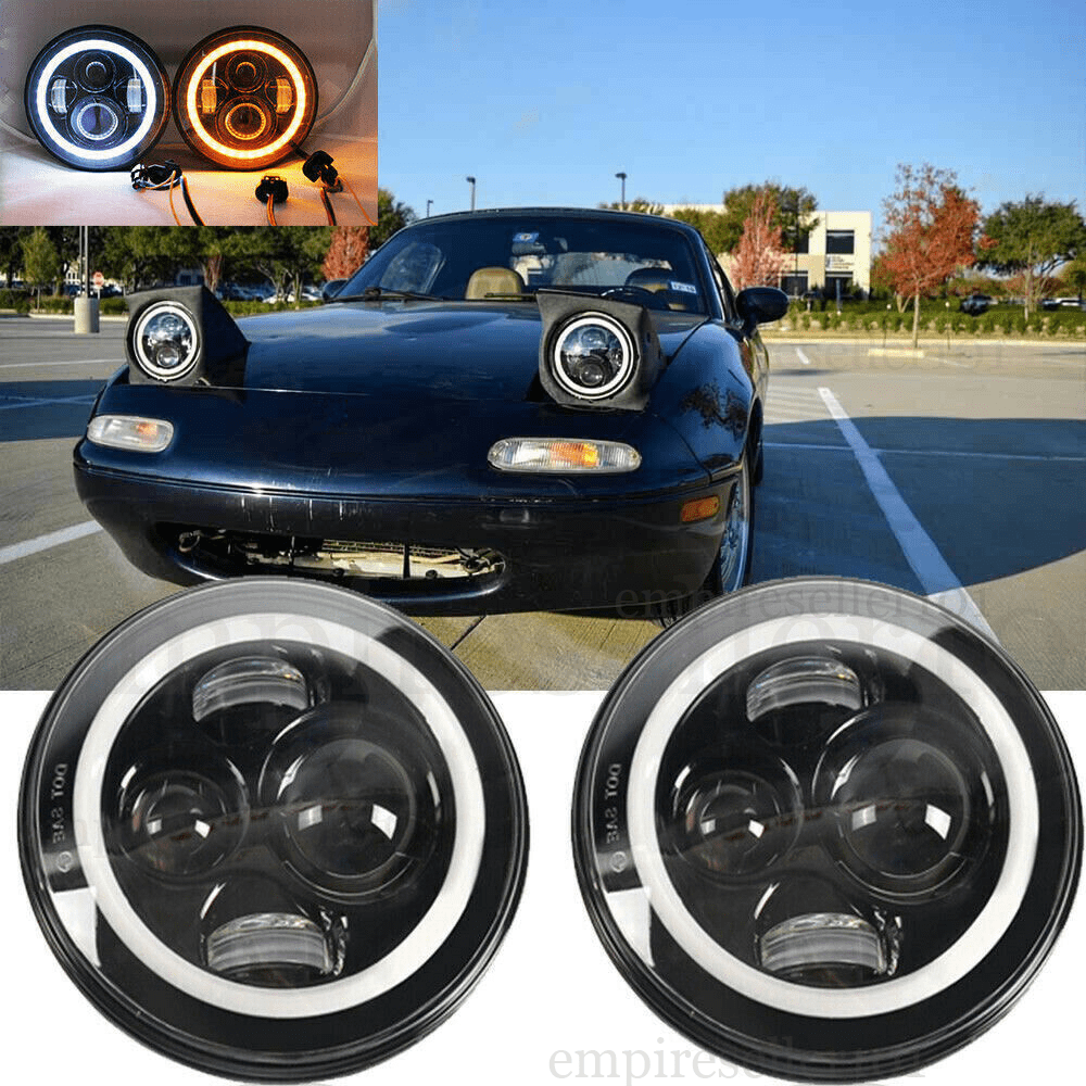 Pair 75W 7inch LED Headlight Halo Angel Eye For 90-97 Mazda Miata MX5 ...